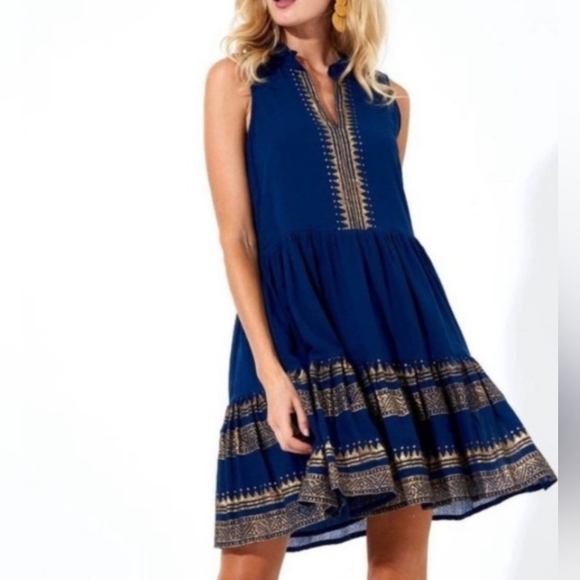 Oliphant | Dresses | Oliphant Mini Dress Yoke Style Navy Gold | Poshmark
